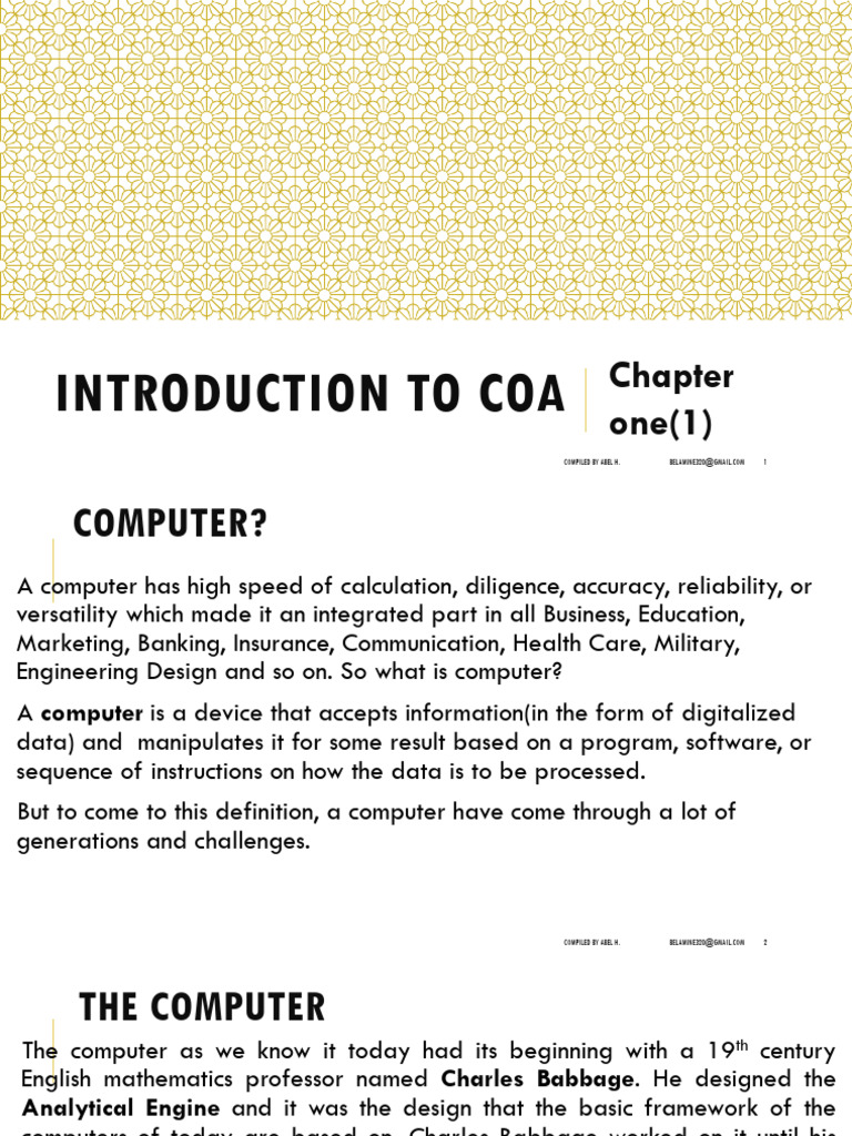 CH - 1chapter One - Introduction To Coa | PDF | Computer Data Storage | Central Processing Unit