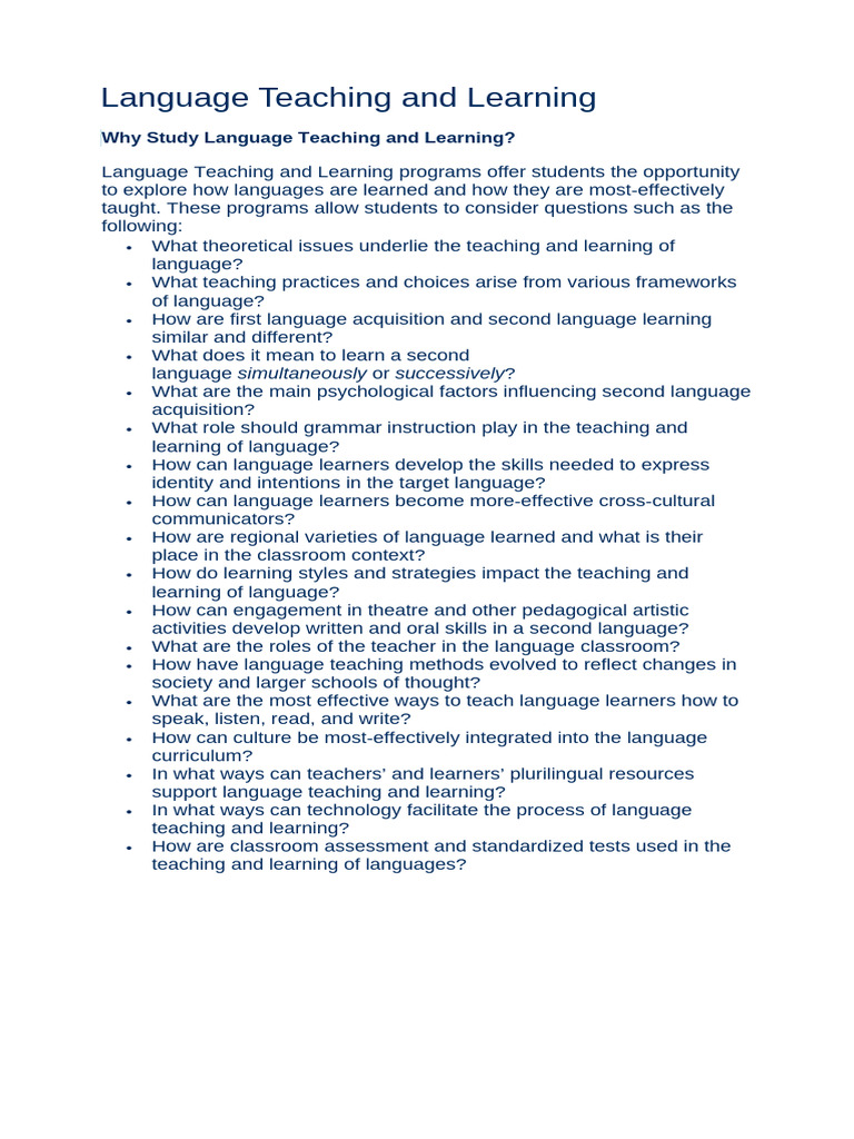 Language Teaching and Learning | PDF