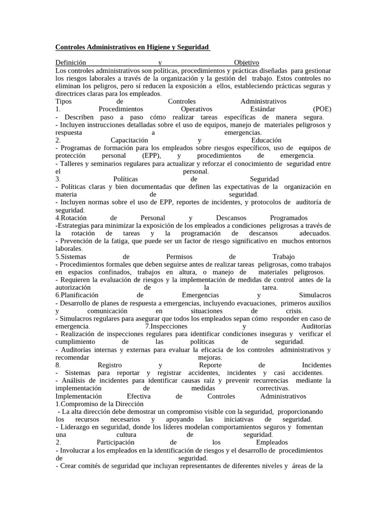 Controles Administrativos en Seguridad Laboral | PDF | La seguridad ...