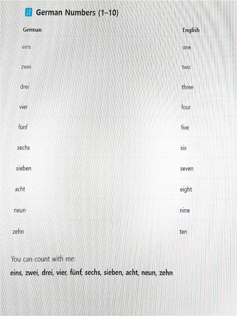 German Numbers (1-10) | PDF