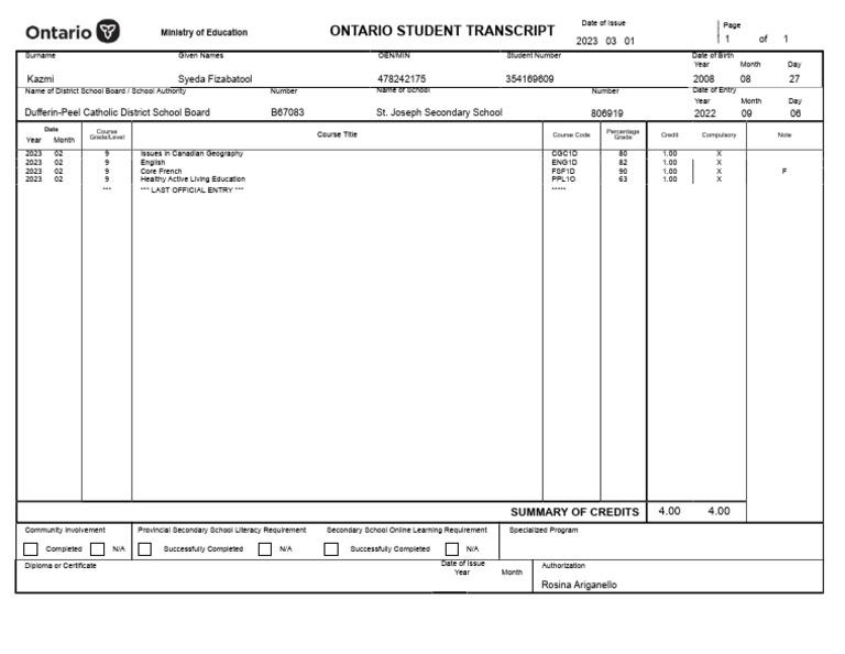 Kazmi Syed - Transcript 2 | PDF | Educational Stages