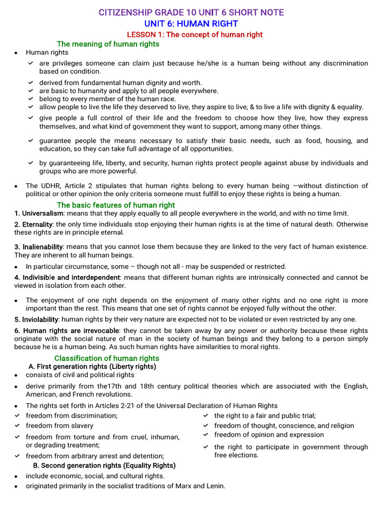 Human Rights Overview for Grade 10 | PDF | Human Rights | Rights