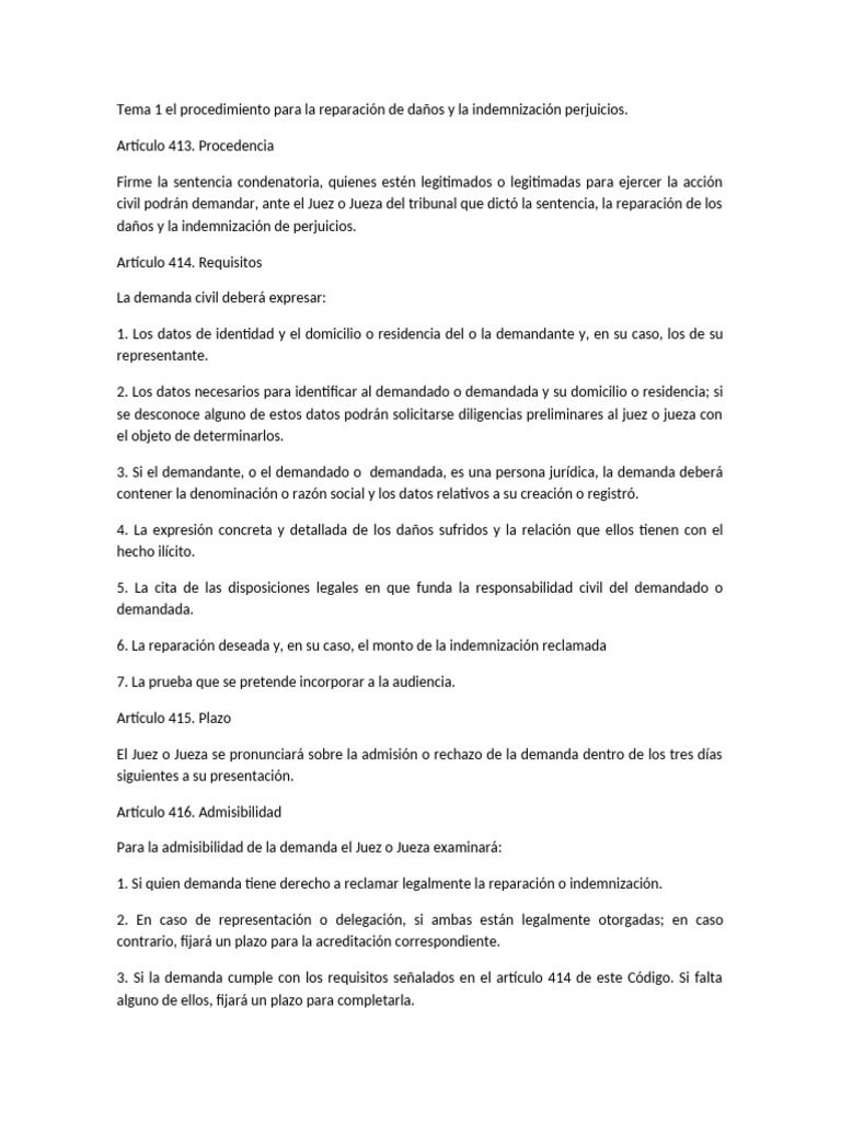 Tema 1 el procedimiento para la reparación de daños y la indemnización perjuicios procesal penal ...