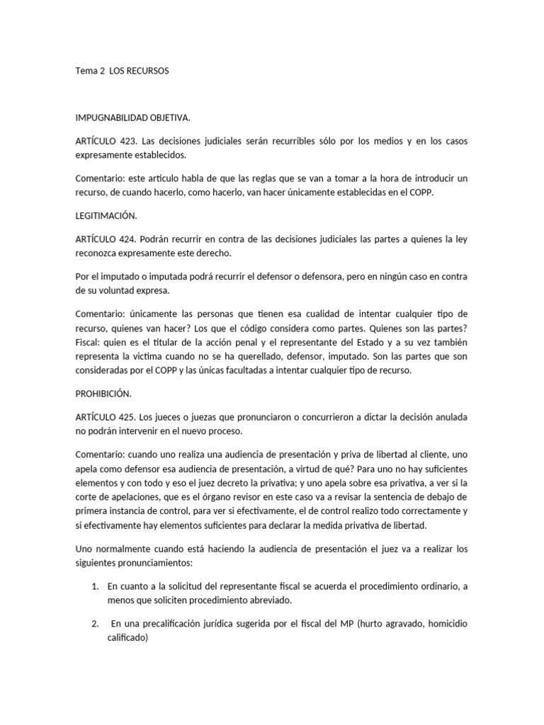Tema 2 LOS RECURSOS PROCESAL PENAL DECIMO | PDF | Apelación | Fiscal