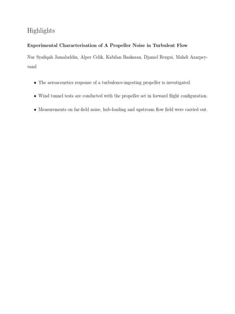 SSRN-Experimental Characterisation of A Propeller Noise in Turbulent ...
