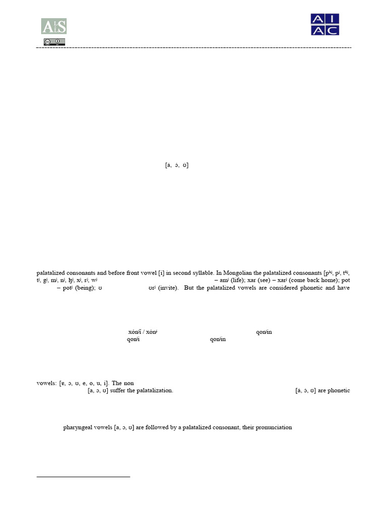 Acoustic Analysis On The Palatalized Vowels of Modern Mongolian | PDF ...