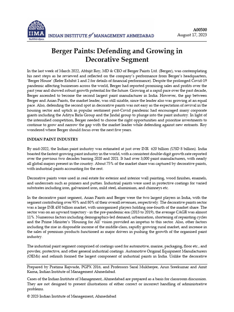 Berger Paints Defending and Growing in Decorative Segment | PDF ...