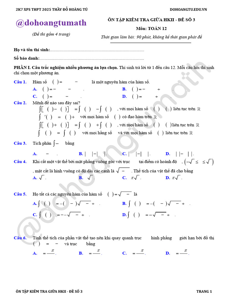 ÔN TẬP KIỂM TRA GIỮA HKII - ĐỀ SỐ 3 | PDF