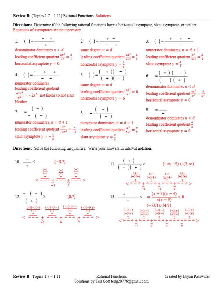 Review+B+Key+-+Topics+1 7+-+1 11+Rational+Functions | PDF | Asymptote ...