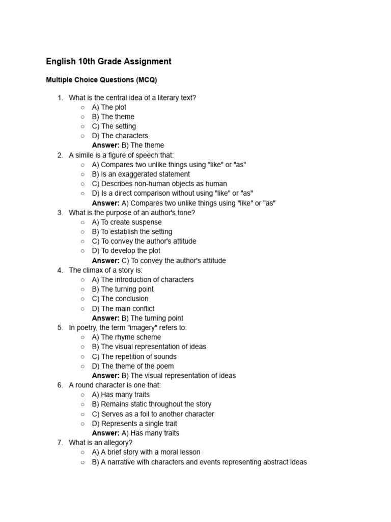 English 10th Grade Assignment | PDF | Narrative | Essays