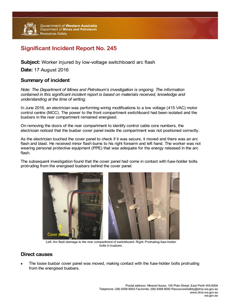 SIR 245 Worker Injured by Low Voltage Switchboard Arc Flash Published ...