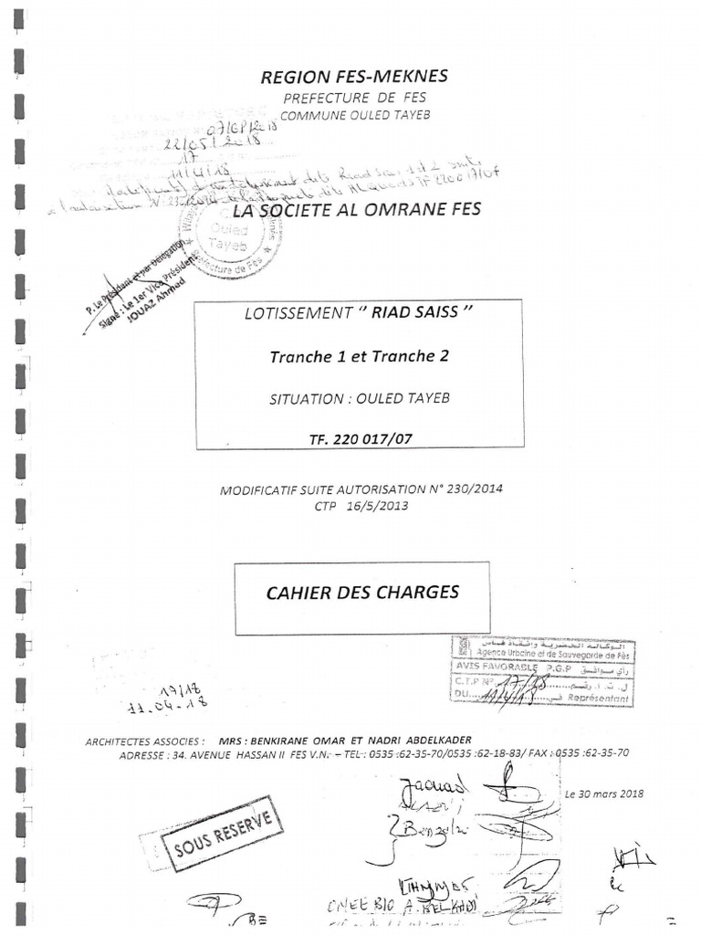 Cahier Des Charges Riad Sairt TR 1 Et TR 2 Acex Contenance | PDF