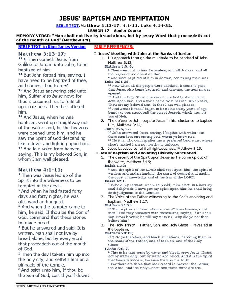 2 - 17S - Jesus' Baptism and Temptation | PDF | Jesus | Ministry Of Jesus