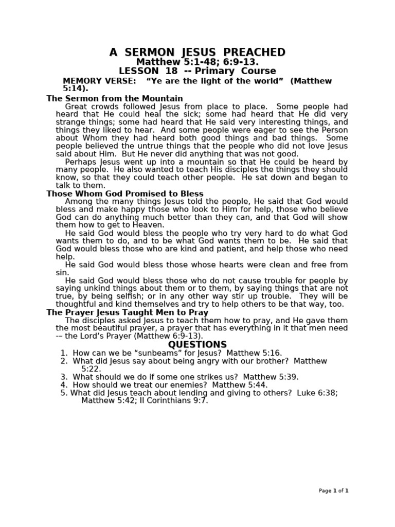 18 A Sermon Jesus Preached | PDF | Jesus | Gospel Of Matthew