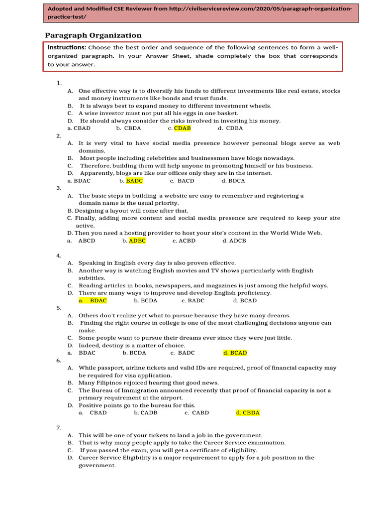 Paragraph Organization Test 1 | PDF | Hector | Asthma