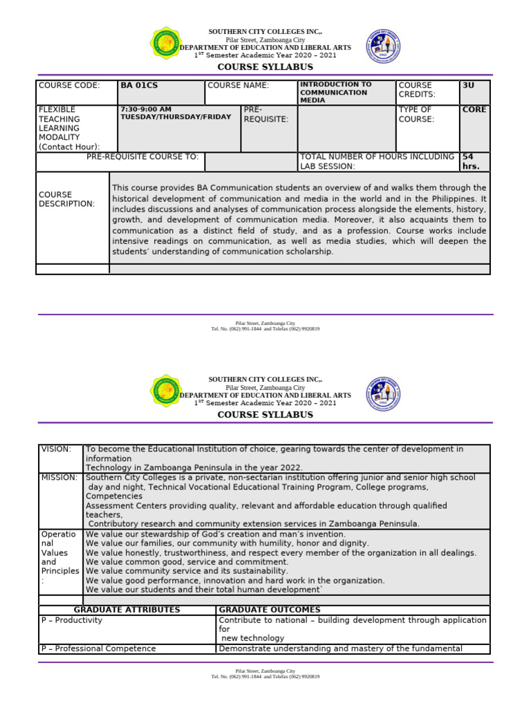 Introduction to Communication Media Syllabus | PDF | Communication ...