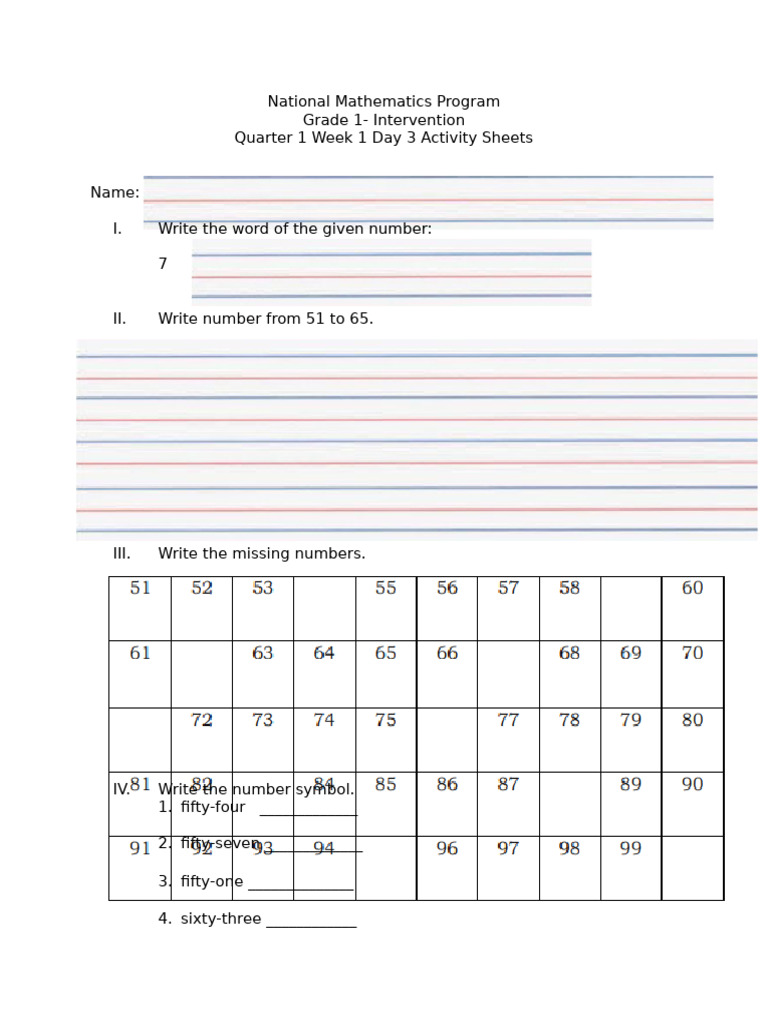 NMPQ1 W1 D3 Activity Sheets | PDF