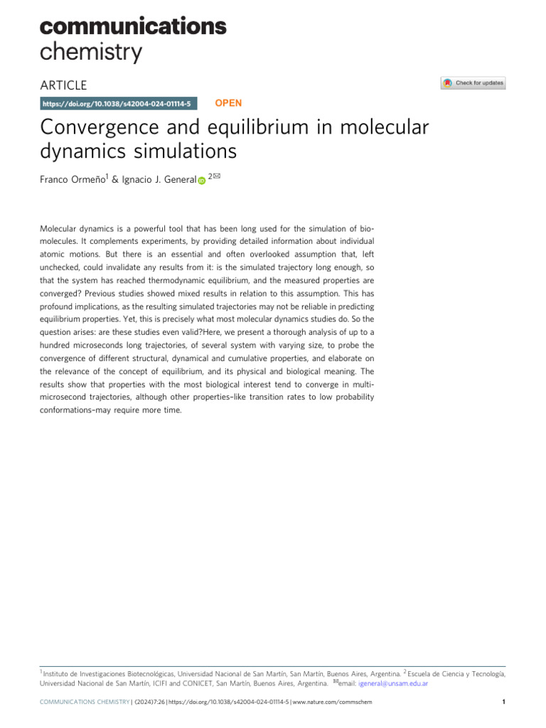 Convergence and Equilibrium in Molecular Dynamics Simulations | PDF ...