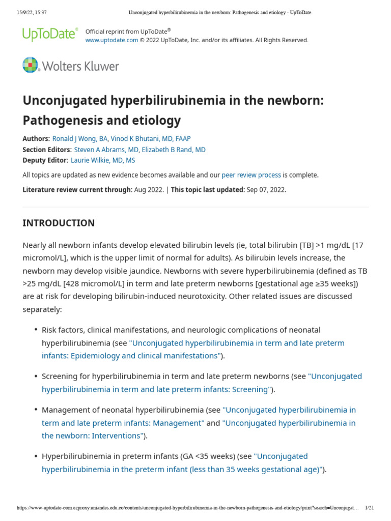 Unconjugated Hyperbilirubinemia in The Newborn - Pathogenesis and ...
