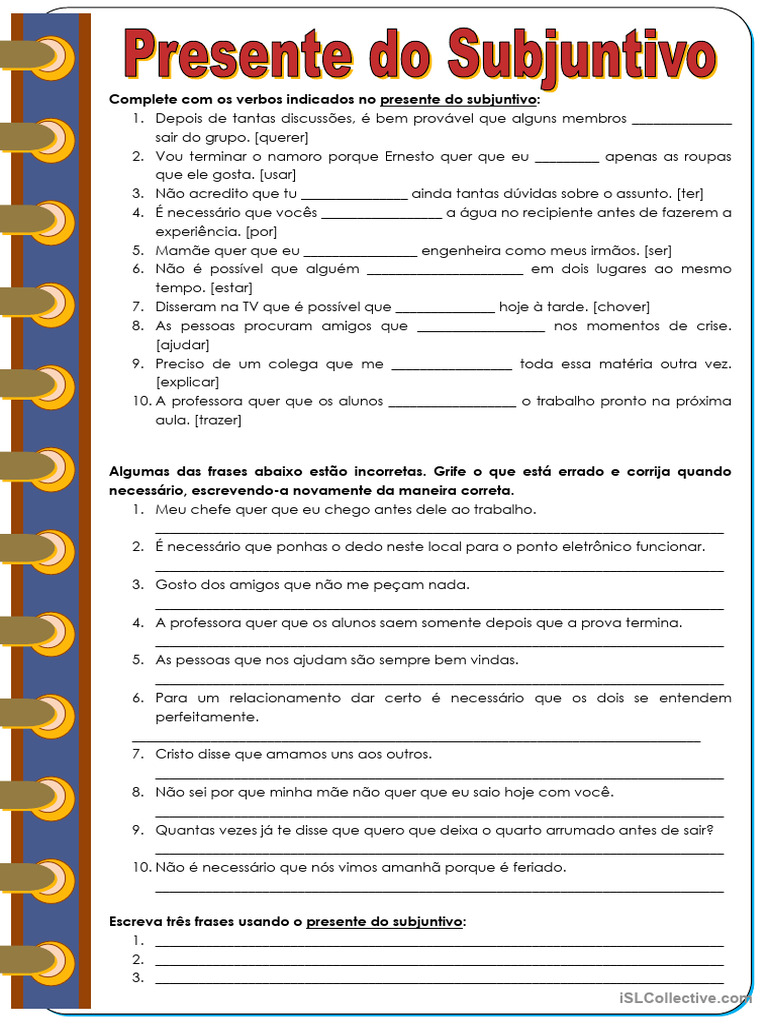 Exercícios de Presente do Subjuntivo | PDF