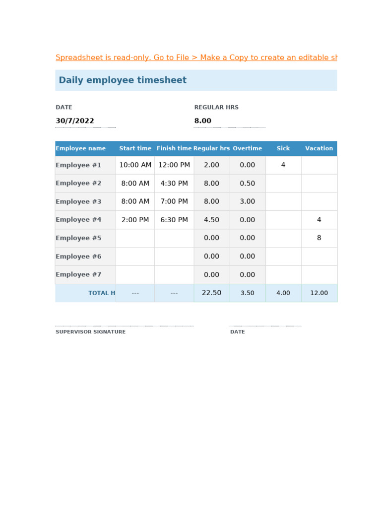 Daily Timesheet Template - My Hours | PDF | Payroll | Overtime