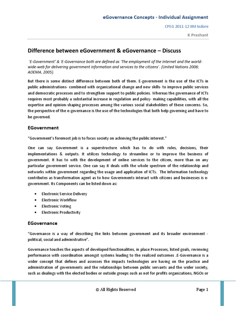 eGC Individual Assignment I & II - K Prashant CPEG IIM Indore | PDF | E Government | Governance