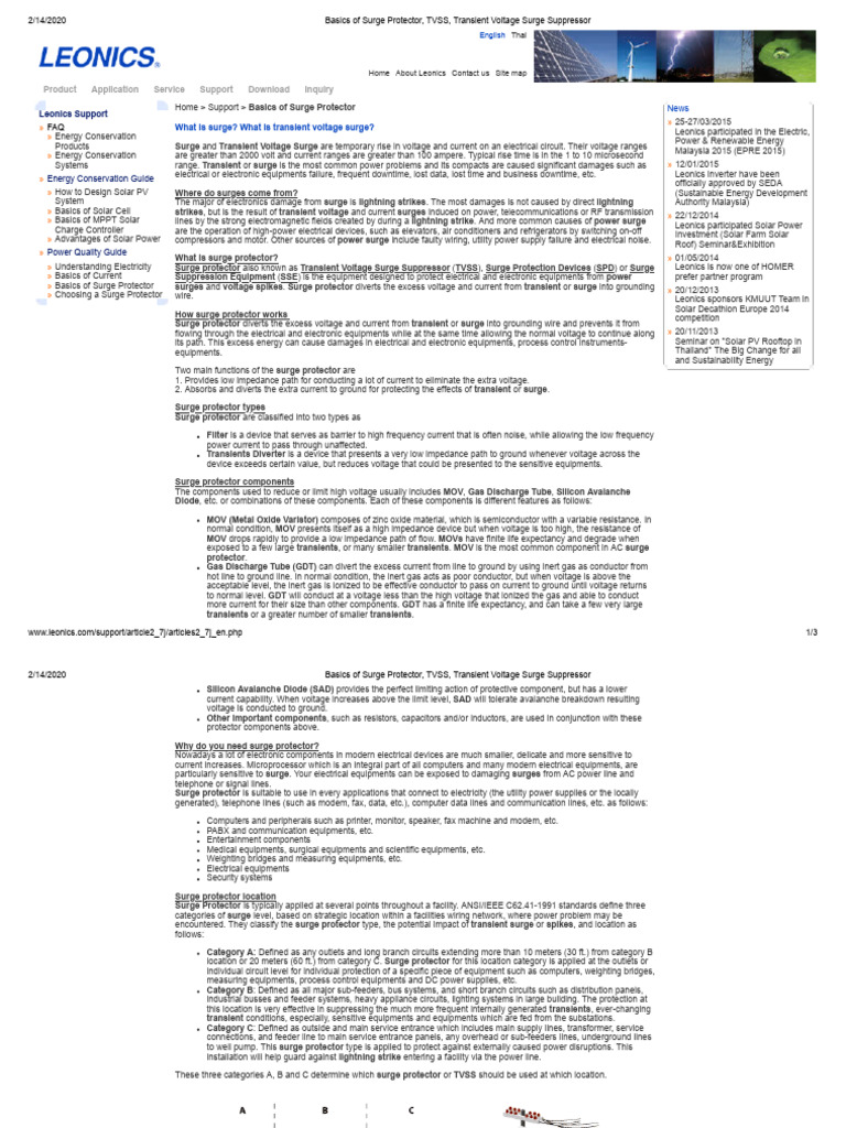 Basics of Surge Protector, TVSS, Transient Voltage Surge Suppressor ...