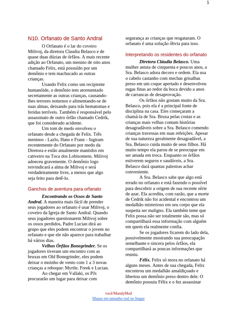 St. Andral's Orphanage - A Supplement For Curse of Strahd | PDF | Cama