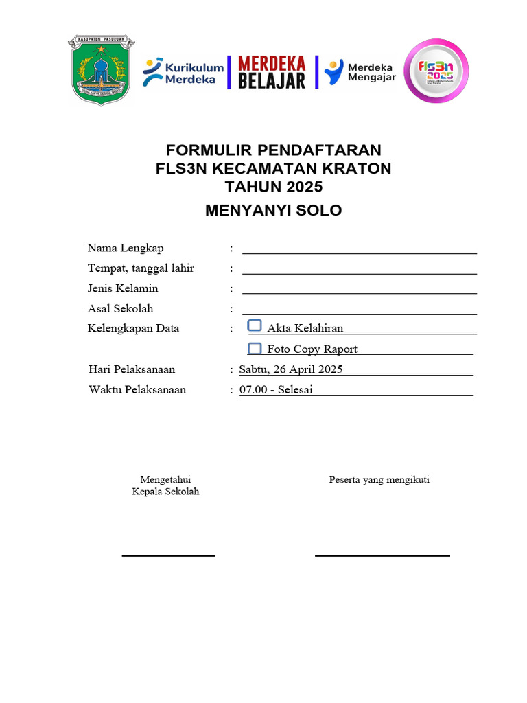 Formulir Pendaftaran FLS3N 2025 | PDF