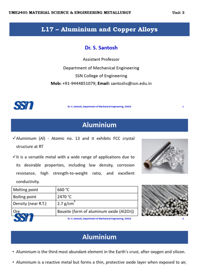L17 - Aluminium and Copper Alloys | PDF | Aluminium | Alloy