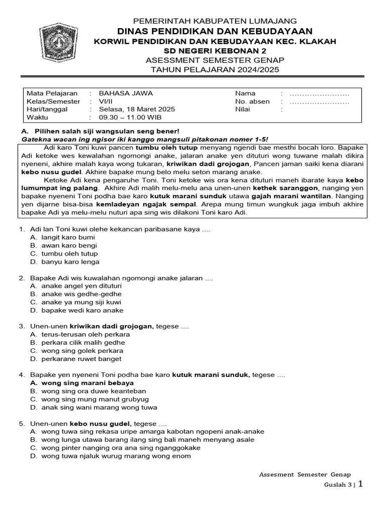 Bahasa Jawa Master Soal Kebonan 2 | PDF
