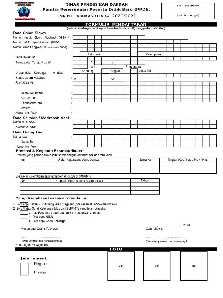 FORM SISWA BARU PPDB 2020 | PDF