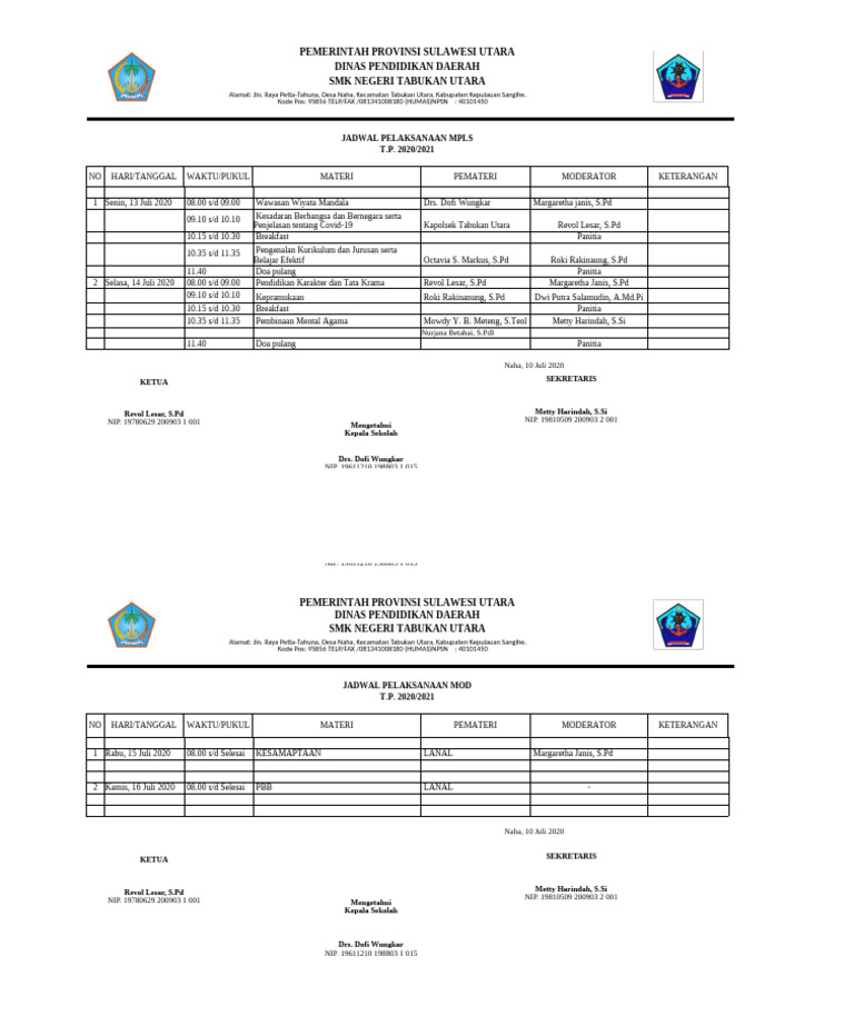 Jadwal Pelaksanaan MPLS Dan MOD | PDF