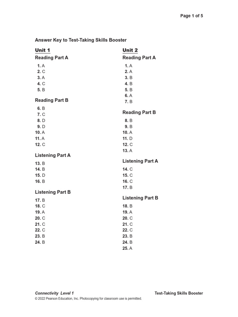 Test Taking Skills Booster and Answer Key | PDF