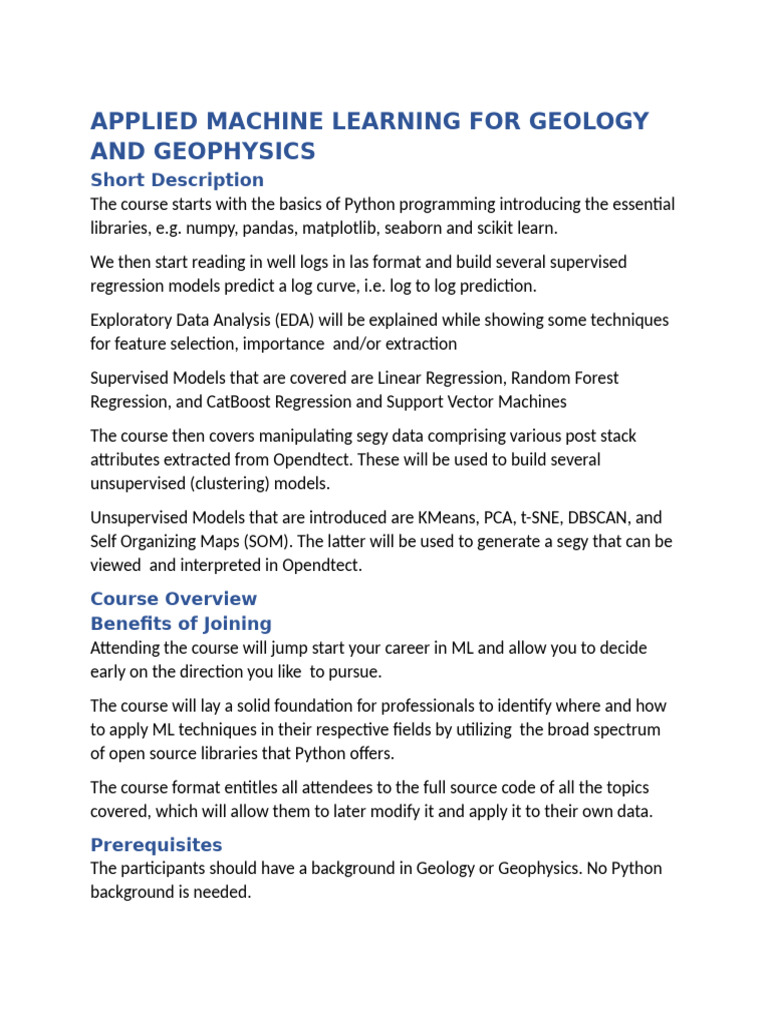 Applied Machine Learning For Geology and Geophysic Course | PDF ...
