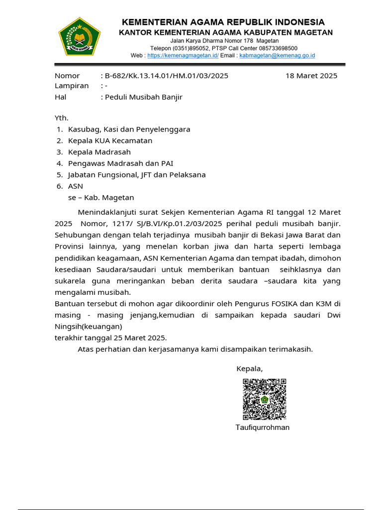 Bantuan Musibah Banjir Magetan 2025 | PDF