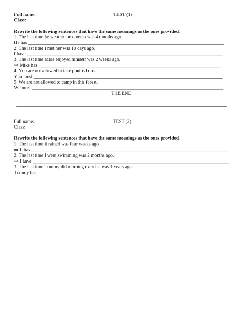Sentence Rewriting Practice Test | PDF