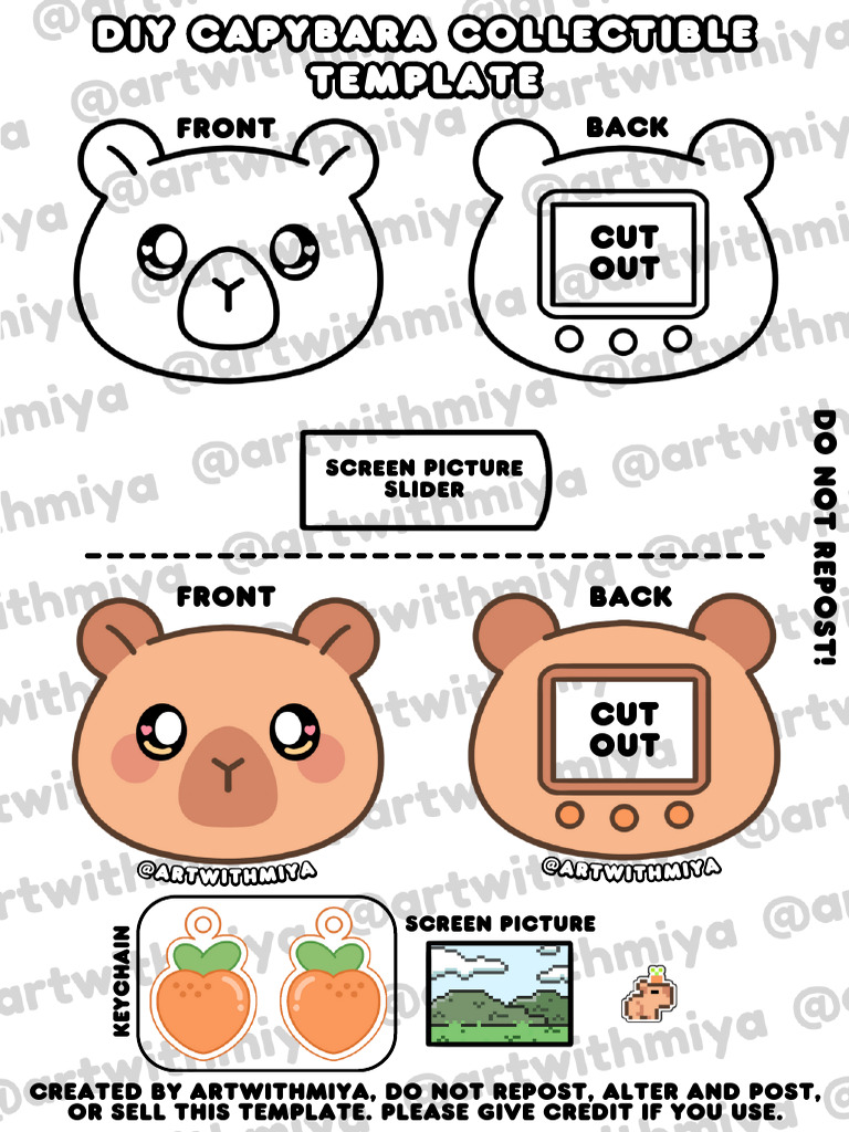 (Free) DIY Capybara Collectible Template (Black & White + Color) | PDF