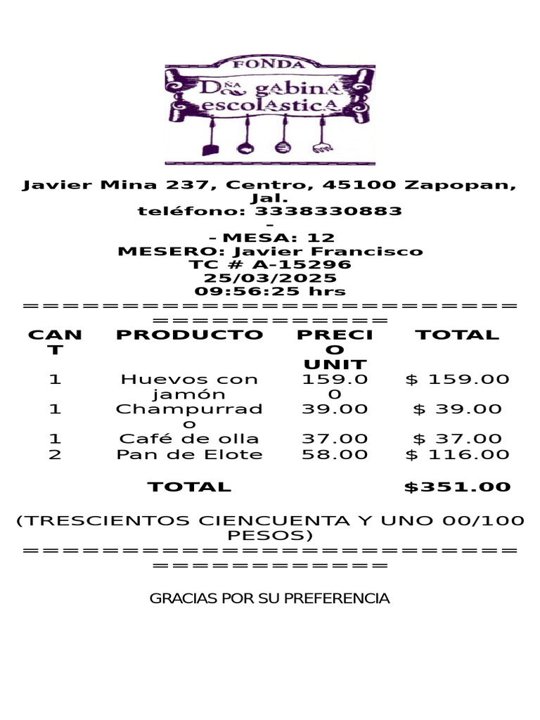 Fonda Doña Gabina Escolastica | PDF