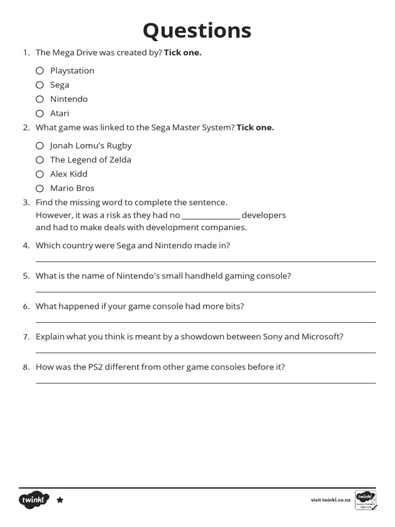 Year 7-8 The Evolution of Gaming Reading Comprehension - Question | PDF ...