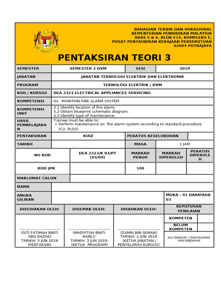 k03 Penilaian Pengetahuan-Maintain Fire Alaram System | PDF