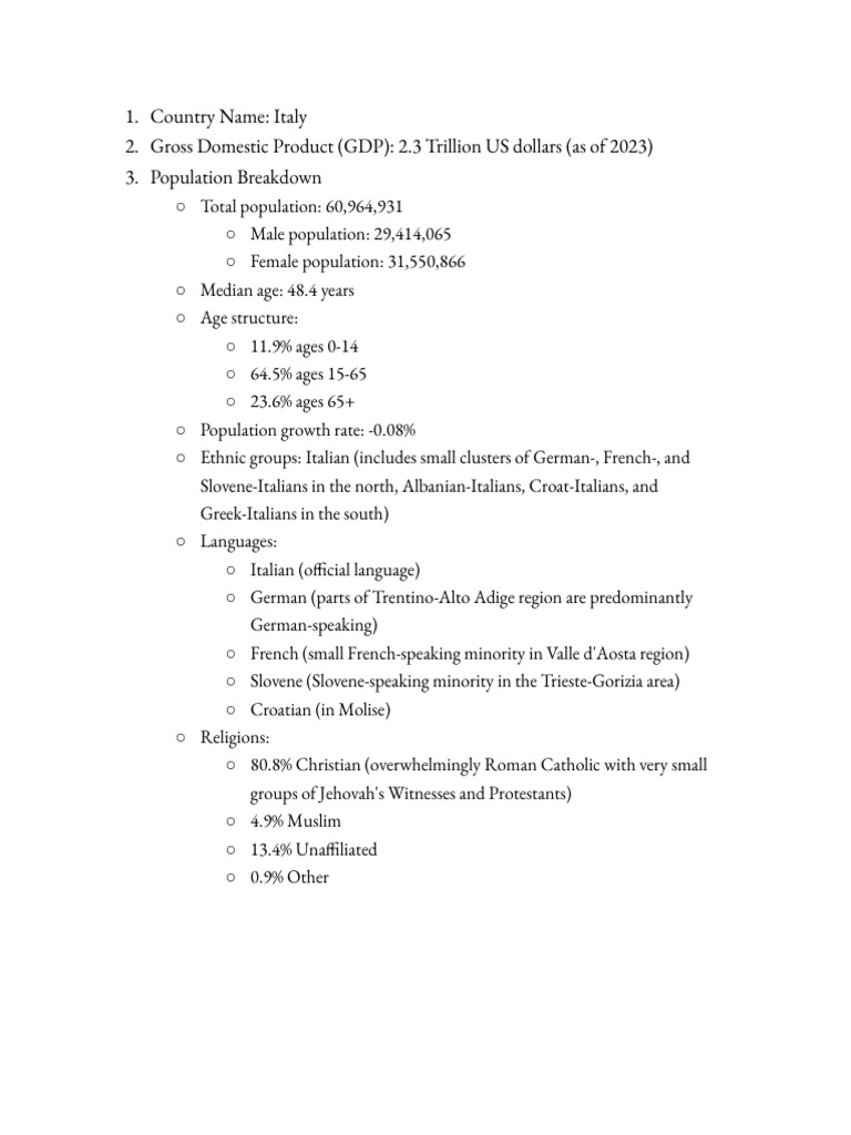 Italy Country Research Assignment | PDF | Italy | Allies Of World War II