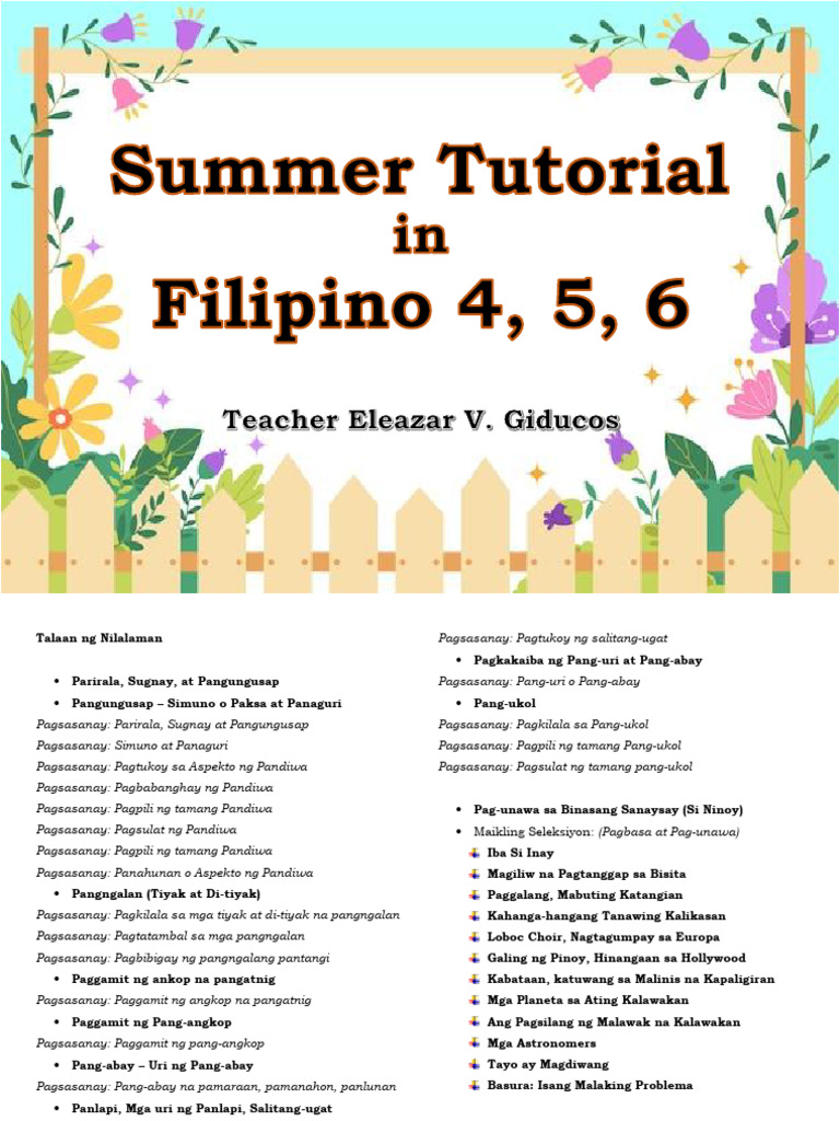 Summer Tutorial in Filipino 4 5 6 | PDF