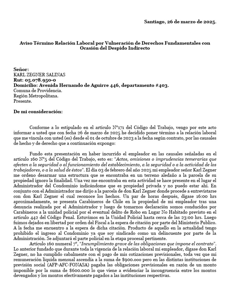 Autodespido Rolando Parra | PDF | Justicia | Crimen y violencia