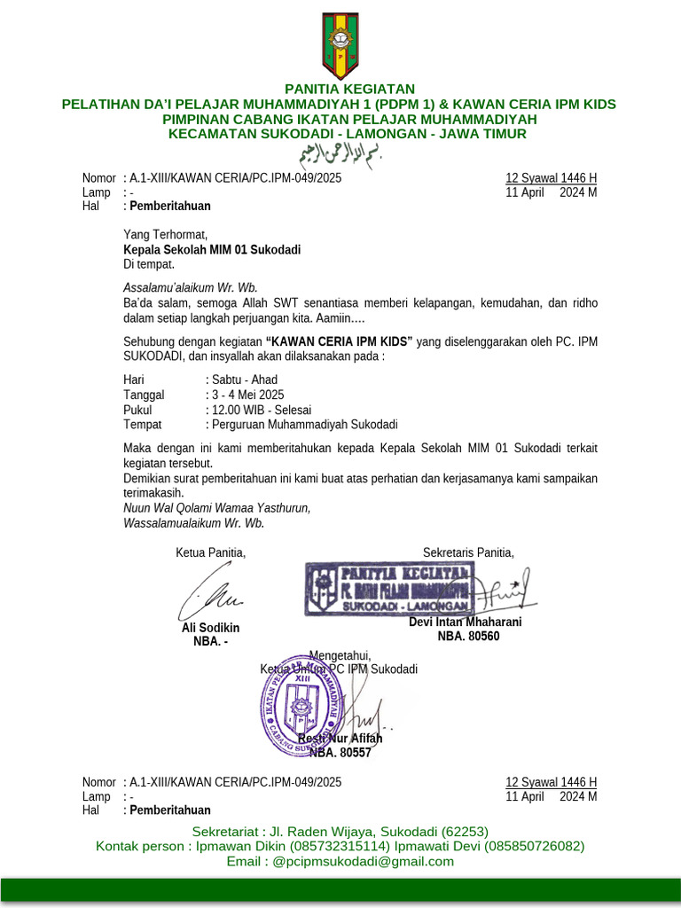 Surat Pemberitahuan IPM KIDS | PDF