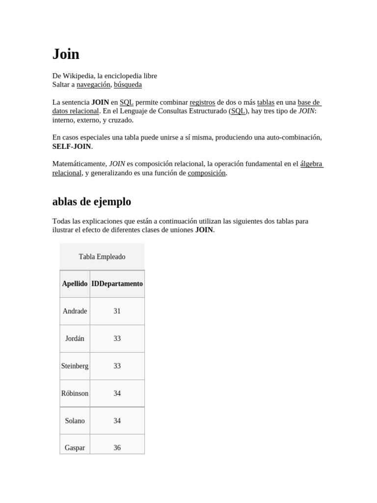 clases de Join | PDF | Programación de computadoras | Bases de datos