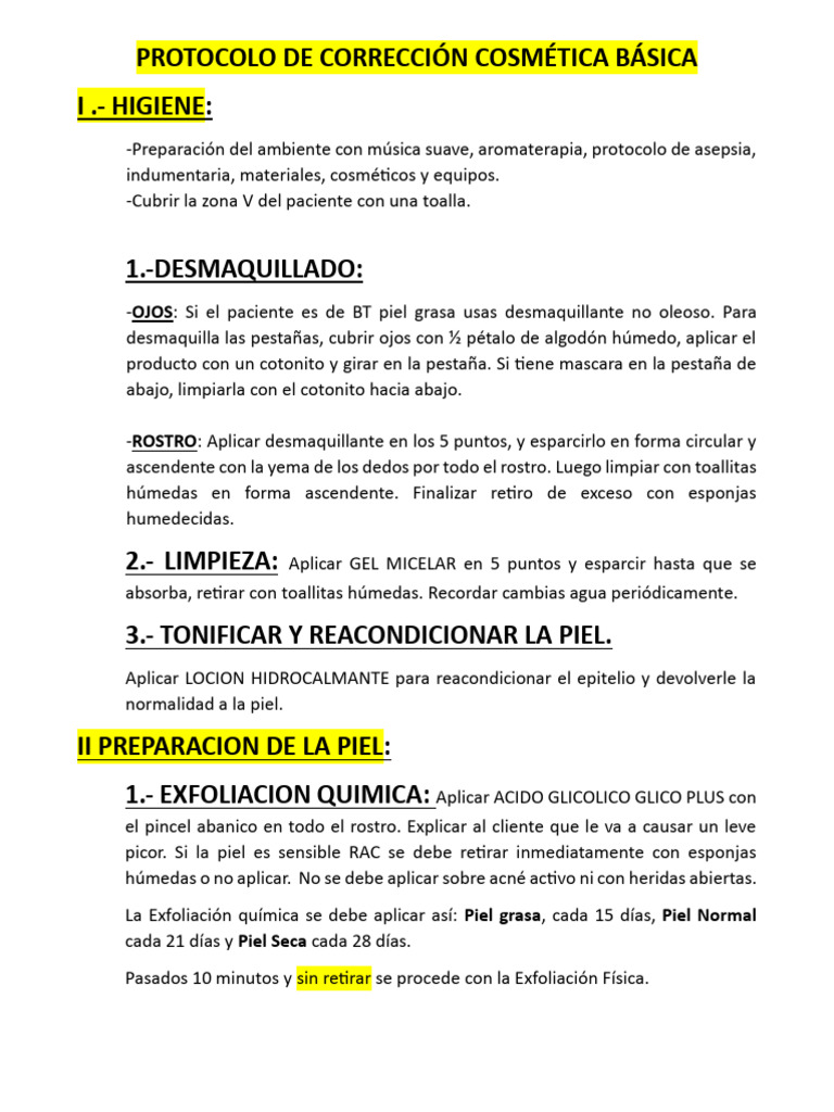 PROTOCOLO DE CORRECCION COSMETICA BASICA | PDF | Dermatología | Higiene
