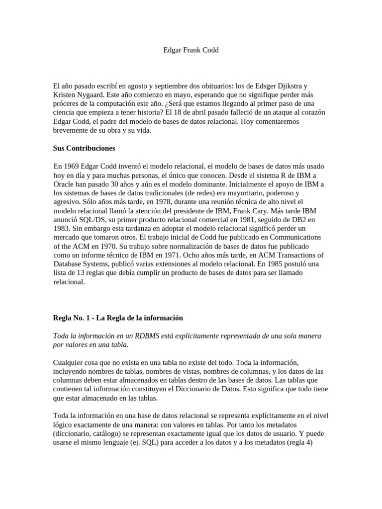 Edgar Frank Codd | PDF | Base de datos relacional | Bases de datos