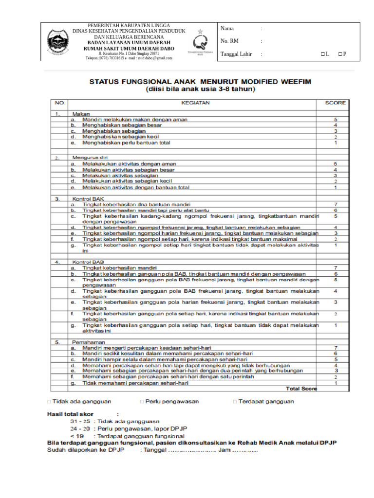 STATUS FUNGSIONAL ANAK MENURUT MODIFIED WEEFIM | PDF
