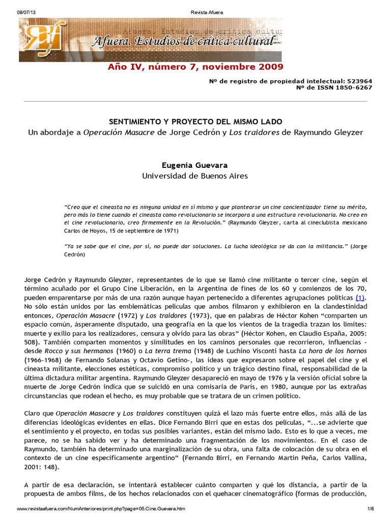 Gleyzer y Cedron: Sentimiento - y - Proyecto - Del - Mismo - Lado | PDF